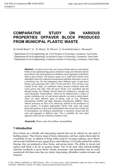 PDF Comparative Study On Various Properties Of Paver Block Produced From Municipal Plastic Waste