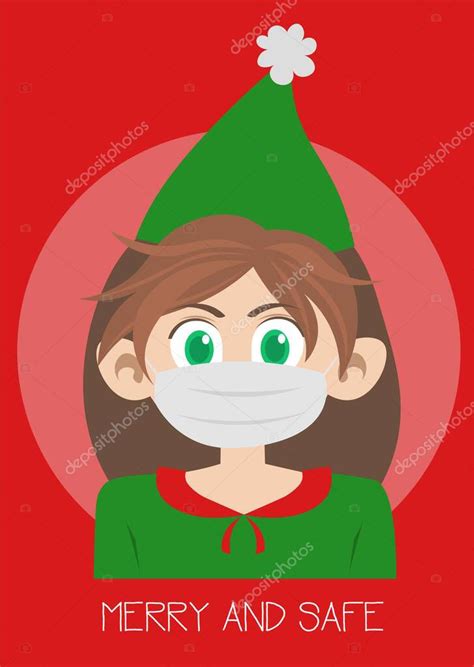 El Ayudante De Santa Tiene Grandes Ojos Verdes Y Cabello Castaño Desordenado Lleva Una Máscara