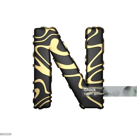 알파벳 N 대문자 편지입니다 검은 탄소 글꼴 황금 노랑 얼룩 3d 렌더링에 고립 된 흰색 배경 0명에 대한 스톡 사진 및 기타 이미지 Istock