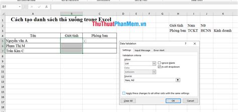 Cách tạo danh sách thả xuống trong Excel