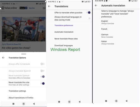 firefox tests native website translations on android