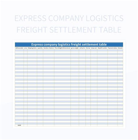 Express Company Logistics Freight Settlement Table Excel Template And