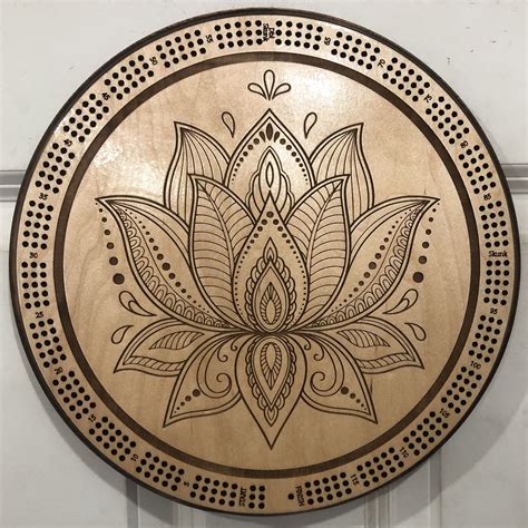 Lotus Cribbage Board 3 Track 120 Point Round Game With Pegs And Cards Wc Engraving