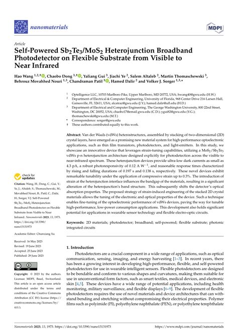 Pdf Self Powered Sb2te3mos2 Heterojunction Broadband Photodetector On Flexible Substrate From