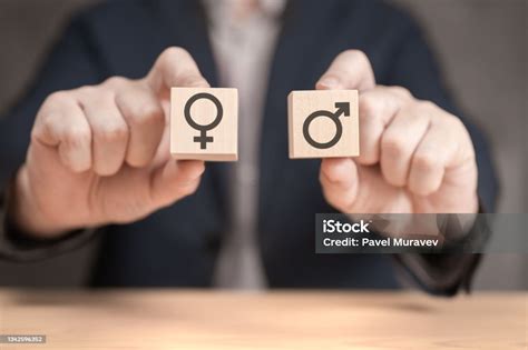 남자와 여자 사이의 선택 손은 남성과 여성 기호와 두 나무 큐브를 개최 남녀 간의 평등과 차이 나무 블록에 성별 아이콘 성별 기호를 들고 있는 사람 성별에 대한 스톡 사진