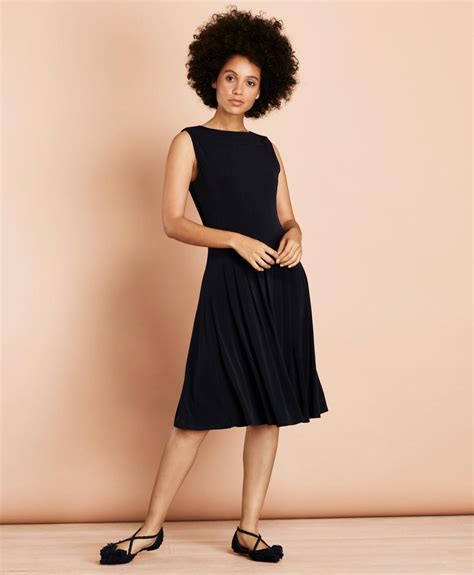 Brooks Brothers Fleece Pleated Jersey Dress In Navy Blue Lyst