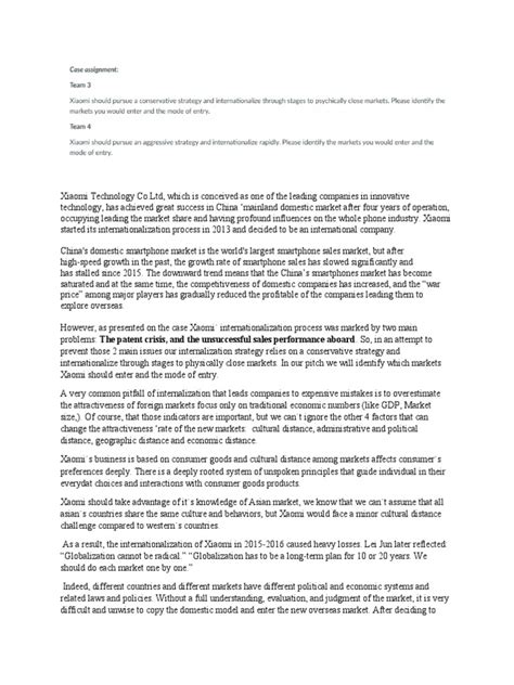 Xaomi Assignment Pdf Internationalization Market Economics