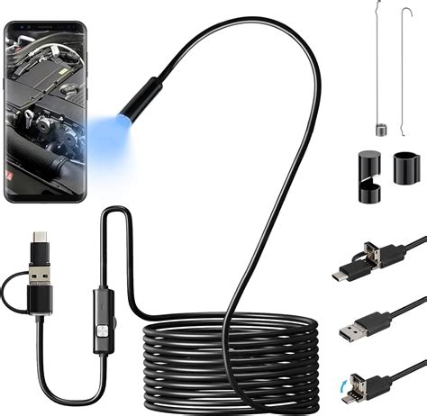 Carreuty Endoscope Inspection Camera 3 In 1 Usb Type C Micro Usb Black Waterproof 16 5ft