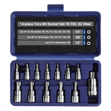 Buy Workpro13 Piece Torx Bit Socket Set T8 T60 1 4 3 8 And 1 2