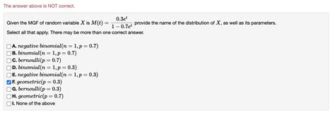 Solved The Answer Above Is Not Correct Given The Mgf Of