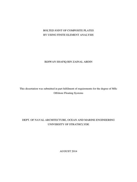 Pdf Bolted Joint Of Composite Plate Using Finite Element Analysis