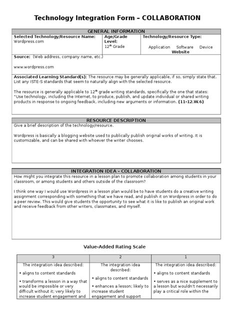 Technology Integration Template Jannine Amore Pdf Collaboration