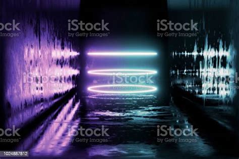 การแสดงผล 3d เส้นเรืองแสง อุโมงค์ ไฟนีออน ความเป็นจริงเสมือน พื้นหลังนามธรรม พอร์ทัลสี่เห ภาพ