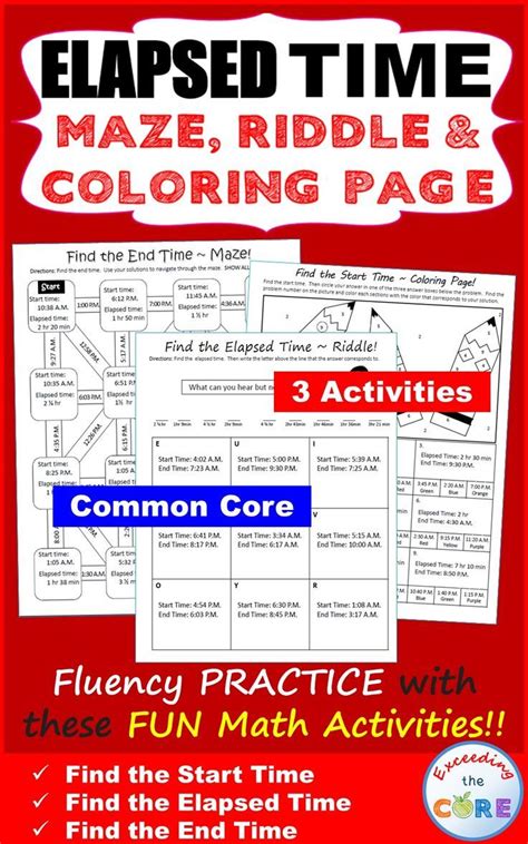 elapsed time maze riddle and color by number fun activities