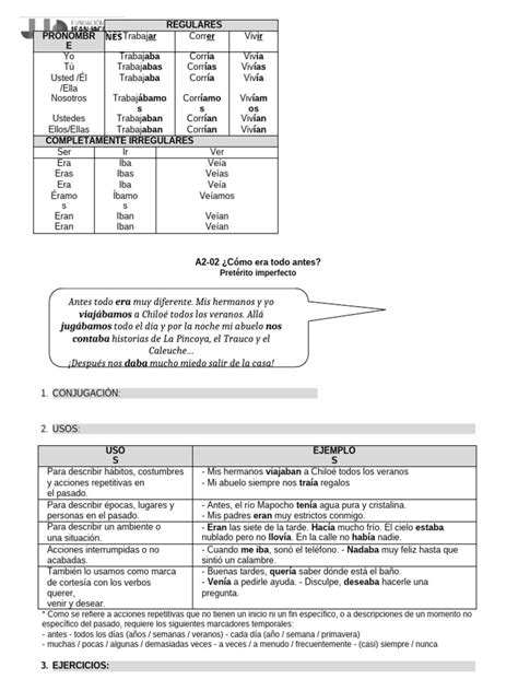 Copia De A2 02 ¿cómo Era Todo Antes Pret Imperf Pdf Verbo