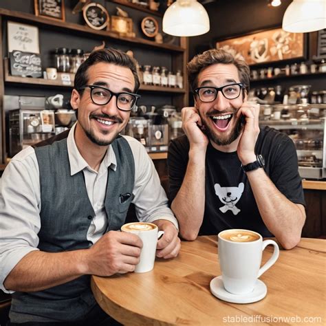 Geeky Super Nerds In Coffee Shop Conversation Stable Diffusion Online