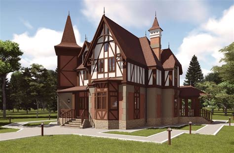 Дом с мансардой в стиле викторианской готики СтройИнвестПроект