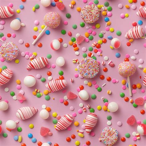 A Pink Background With Many Different Candies And Candy On It Premium Ai Generated Image