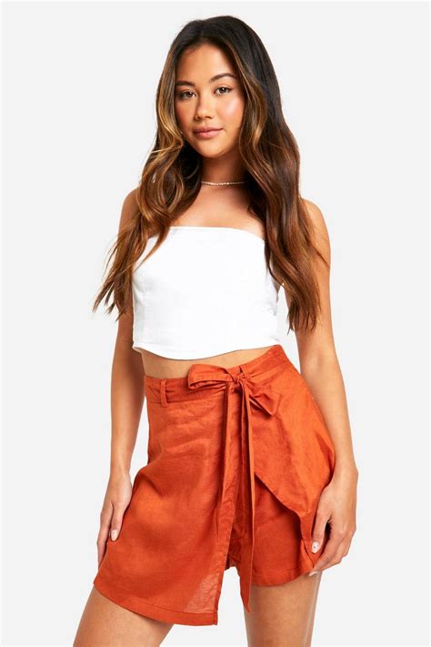 Linen Look Belted Skort Boohoo Uk