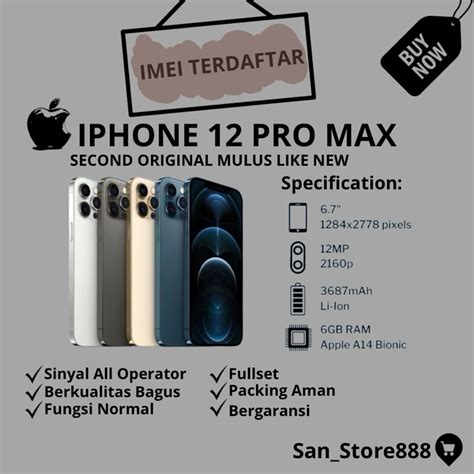 Jual Ip12 Pro Max Second Inter Imei Terdaftar Mulus Shopee Indonesia
