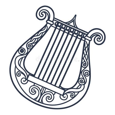 Elegant Lyre Instrument Sketch With Intricate Design Patterns And