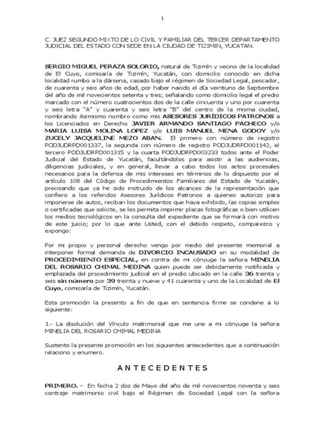 Divorcio Incausado Sergio Miguel Peraza Solorio Pdf Divorcio