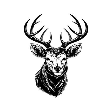 Tête De Cerf Logo Vintage Ligne Art Concept Noir Et Blanc Couleur Illustration Dessinée à La