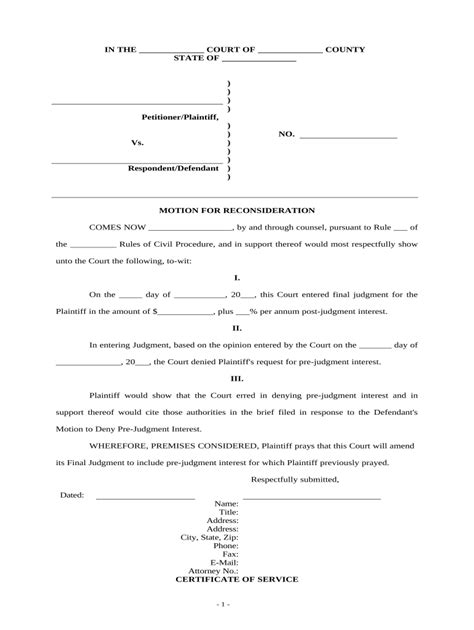 Reconsideration Motion Sample Template Template Samples
