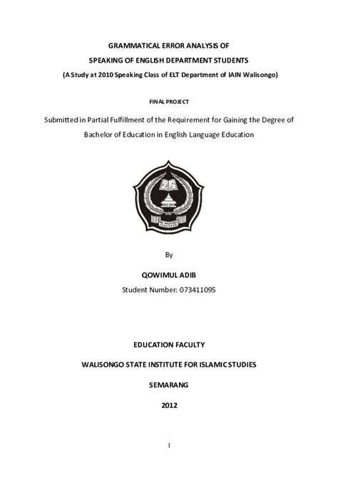 Pdf Grammatical Error Analysis Of Speaking Of English Department