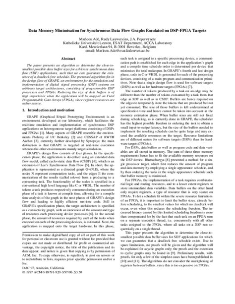 Pdf Data Memory Minimisation For Synchronous Data Flow Graphs