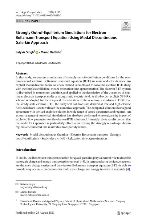 Pdf Strongly Out Of Equilibrium Simulations For Electron Boltzmann Transport Equation Using