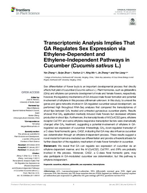 Pdf Transcriptomic Analysis Implies That Ga Regulates Sex Expression