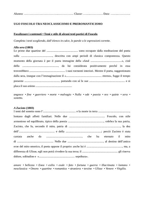 Foscolo Ugo Foscolo Tra Neoclassicismo E Preromantismo Appunti Di