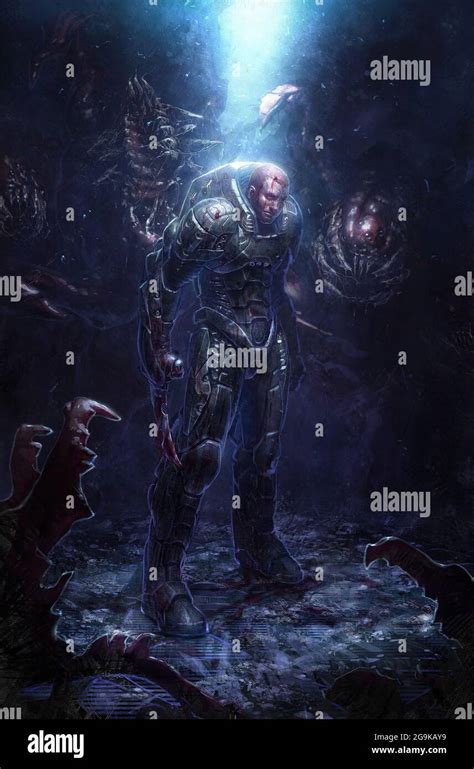 Sci Fi Alien Armor Futuristic Alien In Powerful Combat Armor — Stock