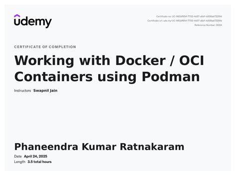 My Course Completion Certificate For Working With Docker Oci Containers Using Podman