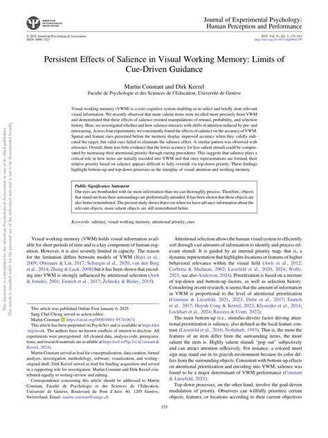Persistent Effects Of Salience In Visual Working Memory Limits Of Cue