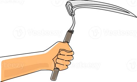 Continuous One Line Drawing Hand Holding Farm Scythe Scythe Agricultural Hand Tool For Mowing