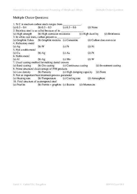 mcq assignment questions material science applications and