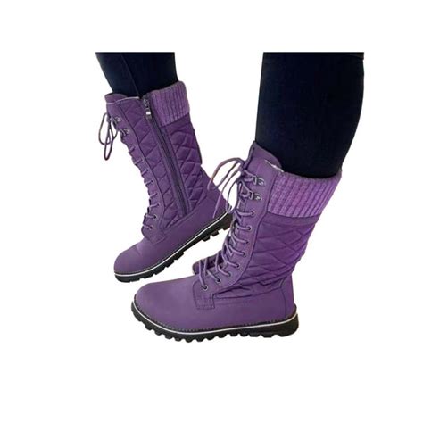 Ritualay Womens Mid Calf Lace Up Boots Side Zipper Flat Heel Winter