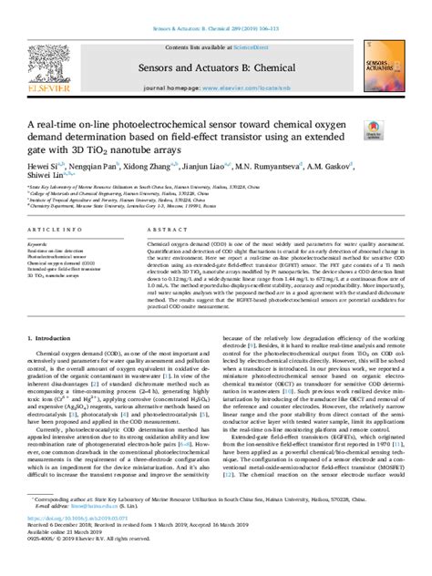 Pdf A Real Time On Line Photoelectrochemical Sensor Toward Chemical Oxygen Demand