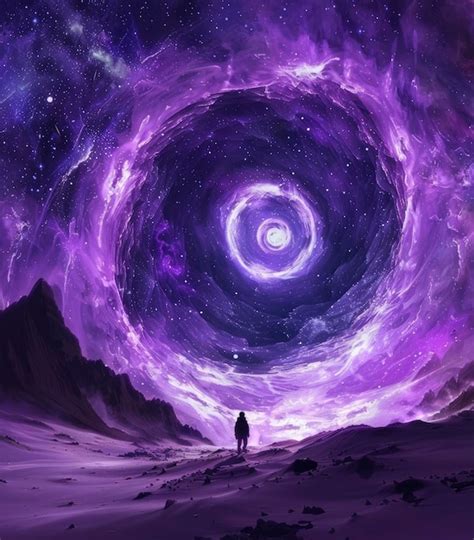 Premium Photo A Person Standing In The Center Of Purple Splral Portal