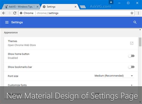 Tip Disable New Material Design UI Of Settings Page In Google Chrome AskVG