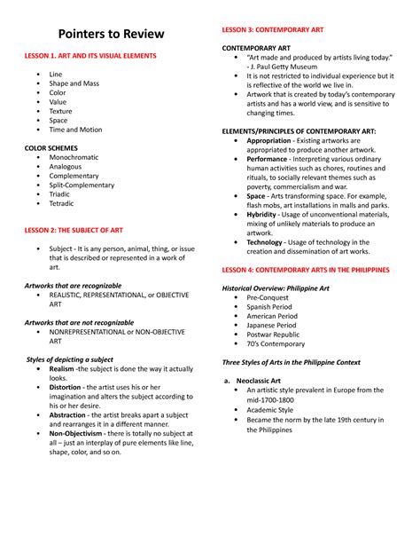 Pointers To Review Summary Purposive Communication Pointers To Review Lesson 1 Art And Its