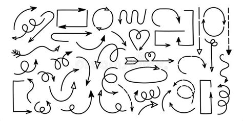Curved Arrows Set Of Vector Hand Drawn Arrows Collection Of Pointers