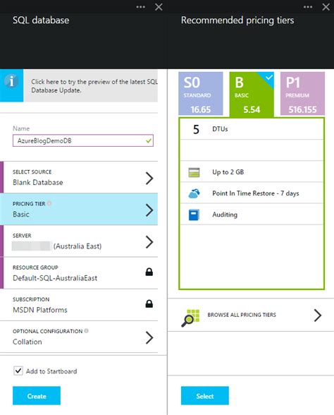 Visual Creation Of A Microsoft Azure SQL Database New Horizons