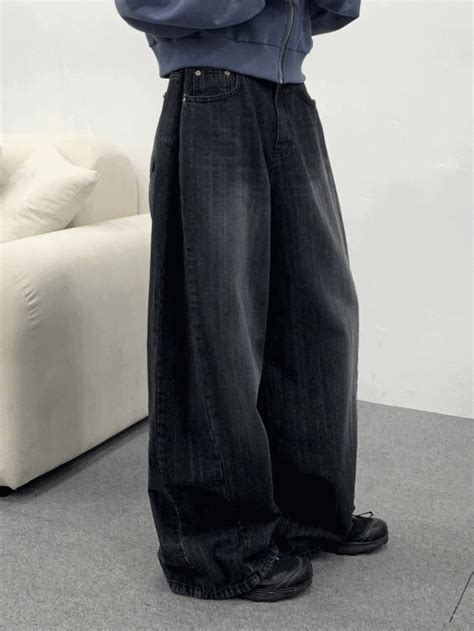 폴딩 와이드 데님 팬츠 2col 에이블리