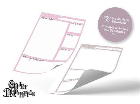 Dnd Session Notes Pdf Digital Download Etsy