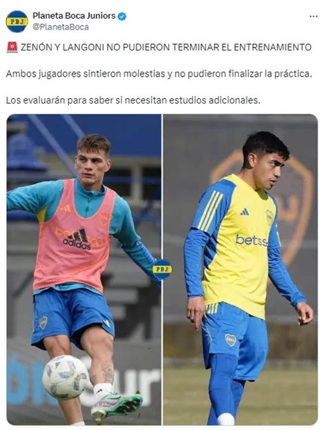 Alarma en Boca Kevin Zenón y Luca Langoni no pudieron terminar la práctica