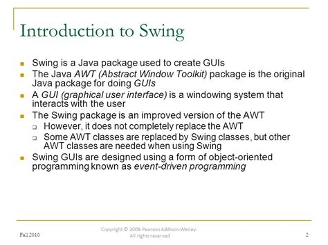 Cmsc 202 Swing Fall Introduction To Swing Swing Is A Java Package Used