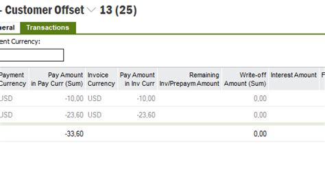 using sum search in context in customer offset screen on few columns